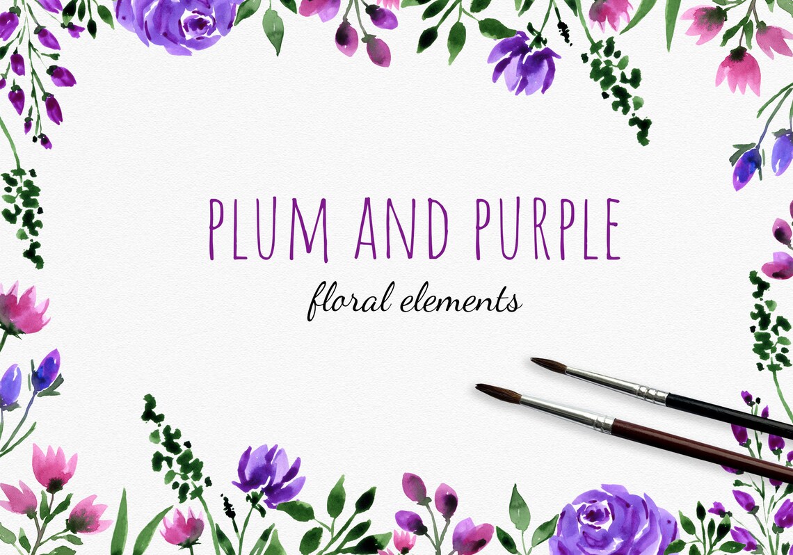 Plum and Purple Flowers Clipart. Watercolor Flower Frames - Etsy