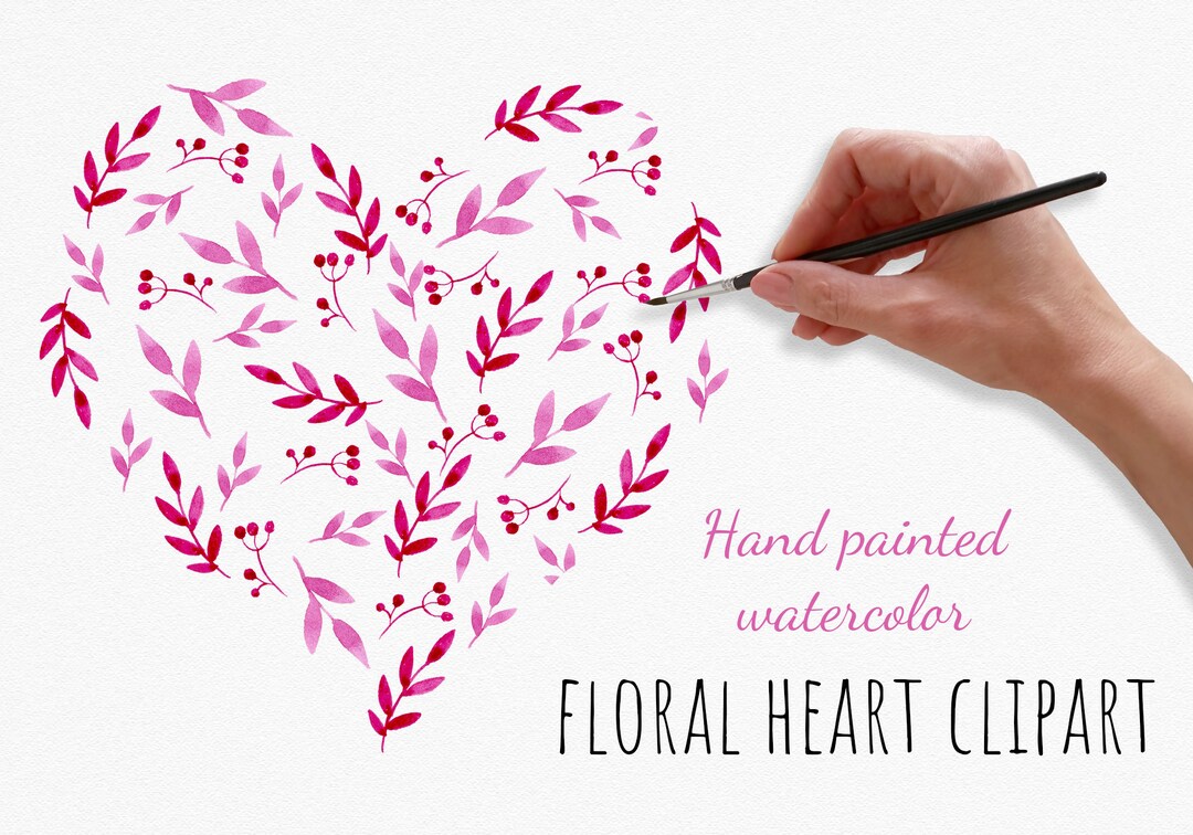 Love Heart Clipart for Valentine's Day and Wedding. Pink Floral Heart ...