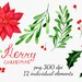 Christmas Elements Clipart for Card DIY. Watercolor Holly, Mistletoe ...