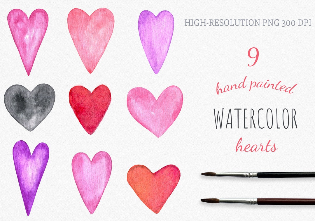 Watercolor Heart Clipart, Valentine's Day Heart, Heart Pack PNG - Etsy