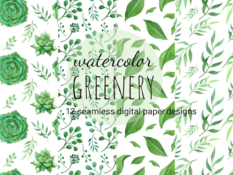 Watercolor Green Leaves and Branches Seamless Digital Paper - Etsy