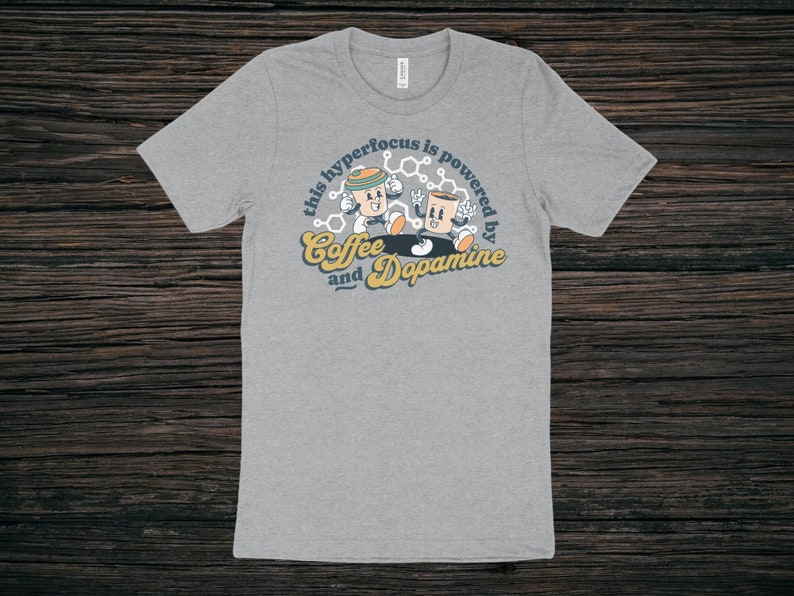 Funny Hyperfocus ADHD Shirt Retro Mascot Style Powered by Coffee and ...