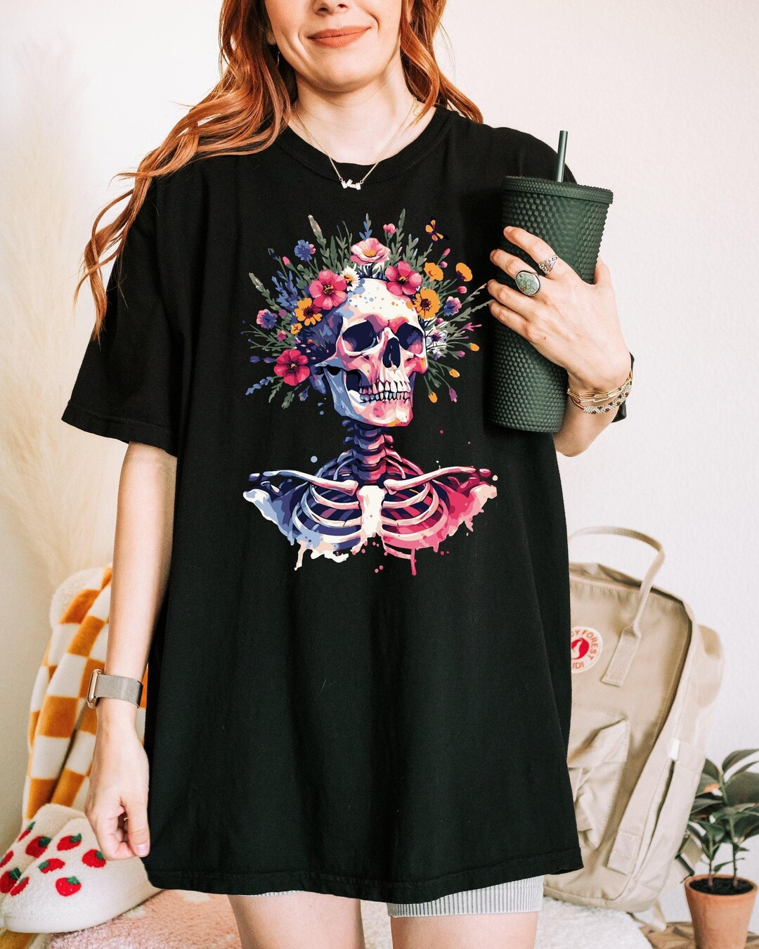 Skull and Flowers Mental Health ADHD Shirt for Women Oversized Tee With ...
