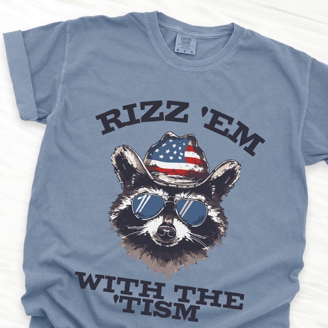 Patriotic Rizz Em With the Tism Raccoon Meme T-shirt, Vintage Country ...
