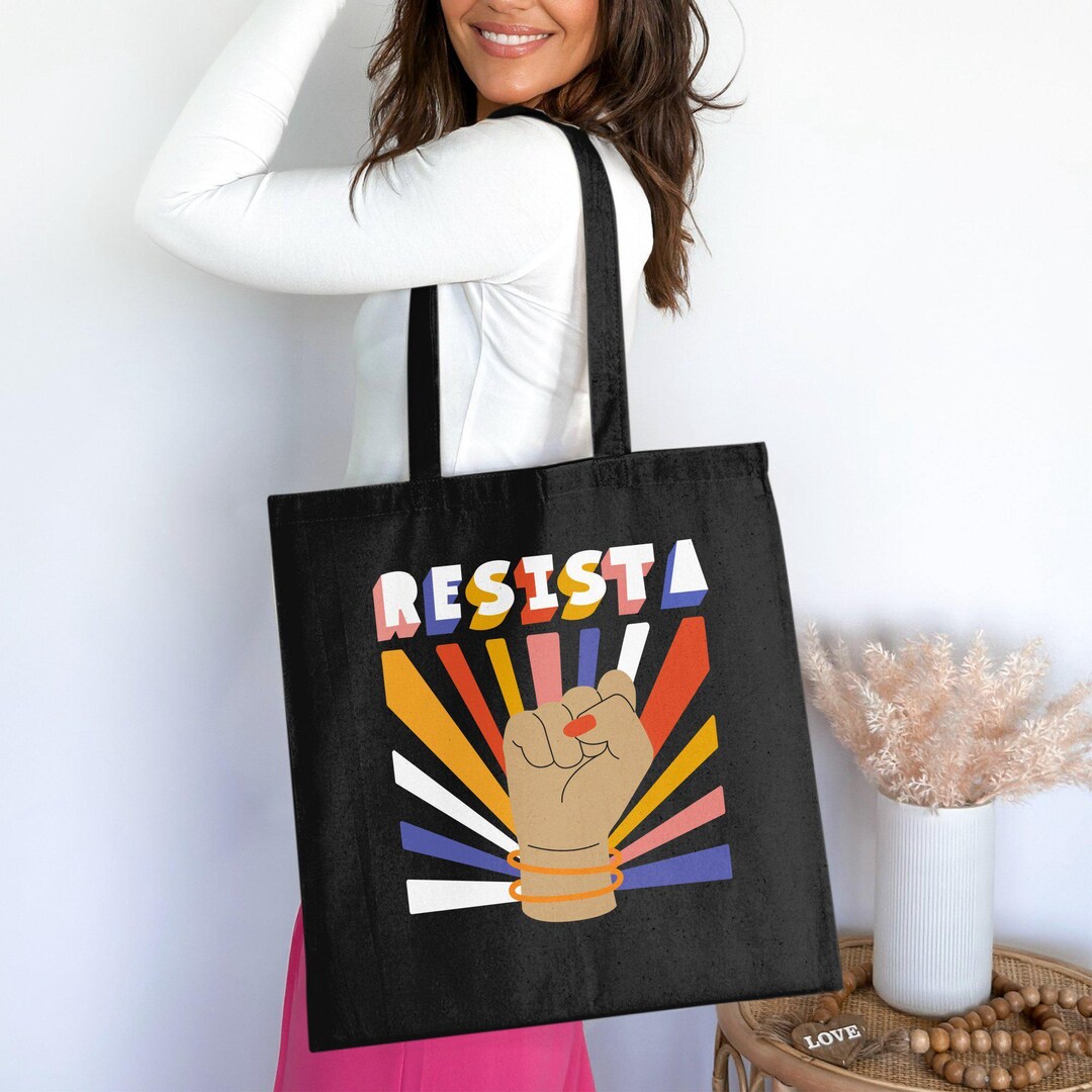 Raised Fist RESIST Tote Bag, Anti Trump Political Merch, Reusable Bag ...