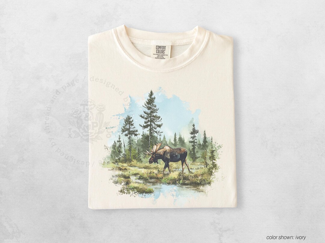 Retro Moose T-shirt, Premium Cotton Nature Graphic Tee, Comfort Colors ...
