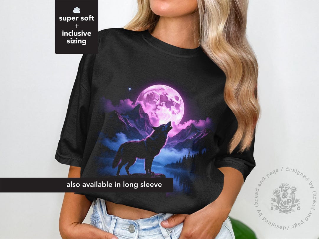Retro 90s Wolf Shirt, Howling Wolf Graphic Tee, Neon Moon Wolf Shirt ...