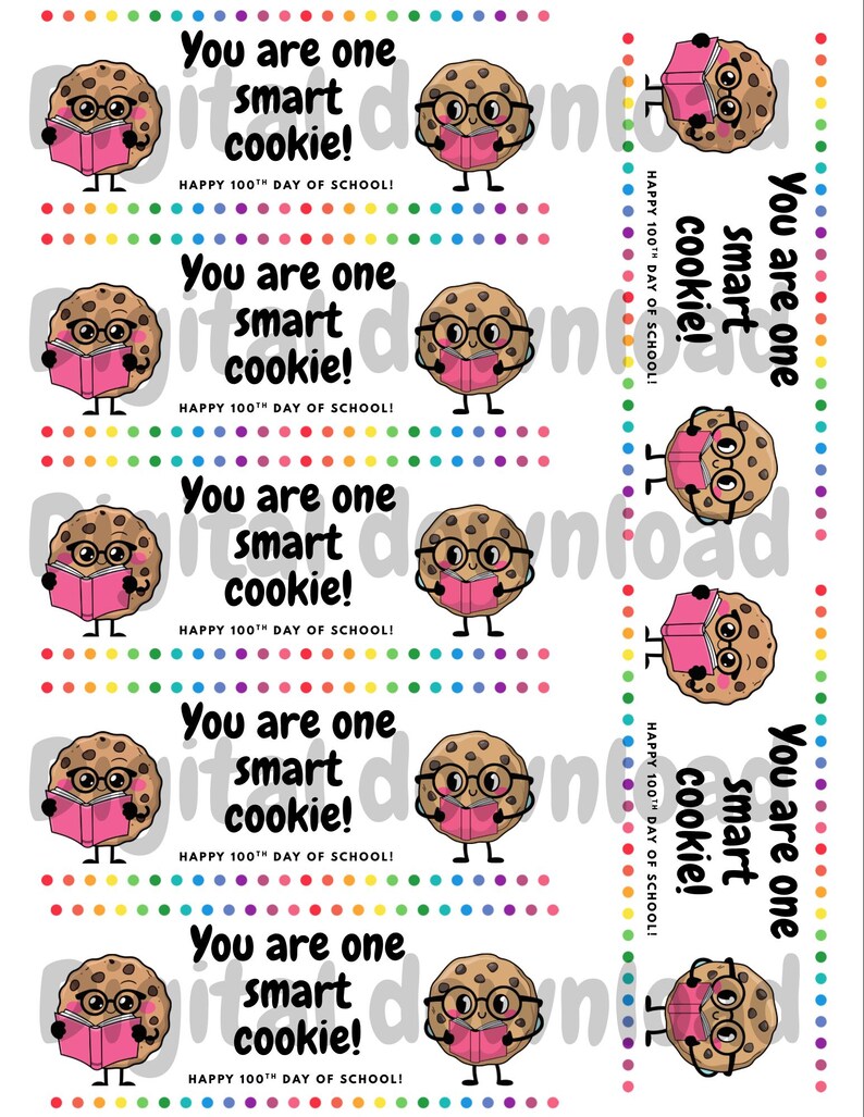 100th Day of School “smart Cookie” Tags - Etsy
