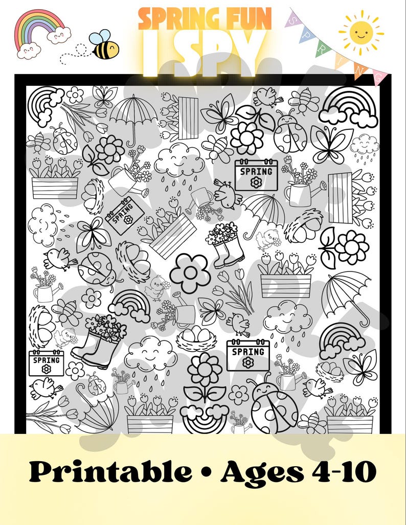 Spring I Spy Printable Game for Kids, Easter Activity Sheet, Kids ...