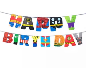 Banderines Cumpleaños Superhéroes. Guirnalda Fiesta Cumpleaños | Etsy