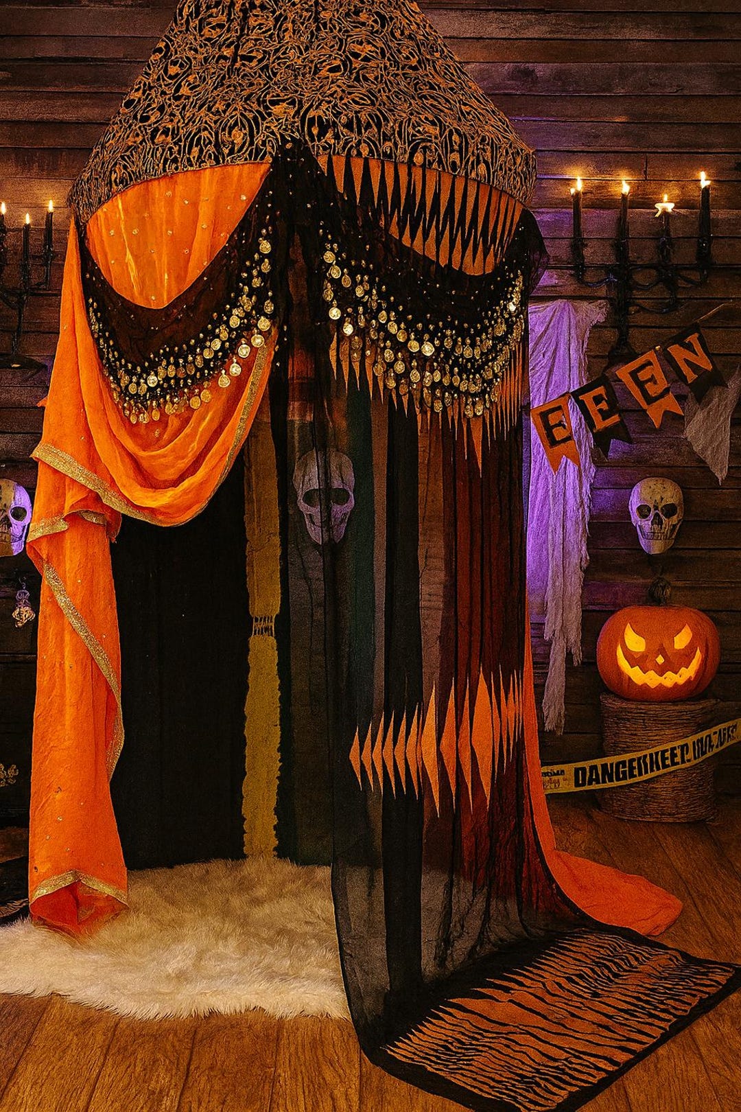 Boho Bed Canopy, Upcycled Sari Bed Canopy, Gothic Halloween Meditation ...