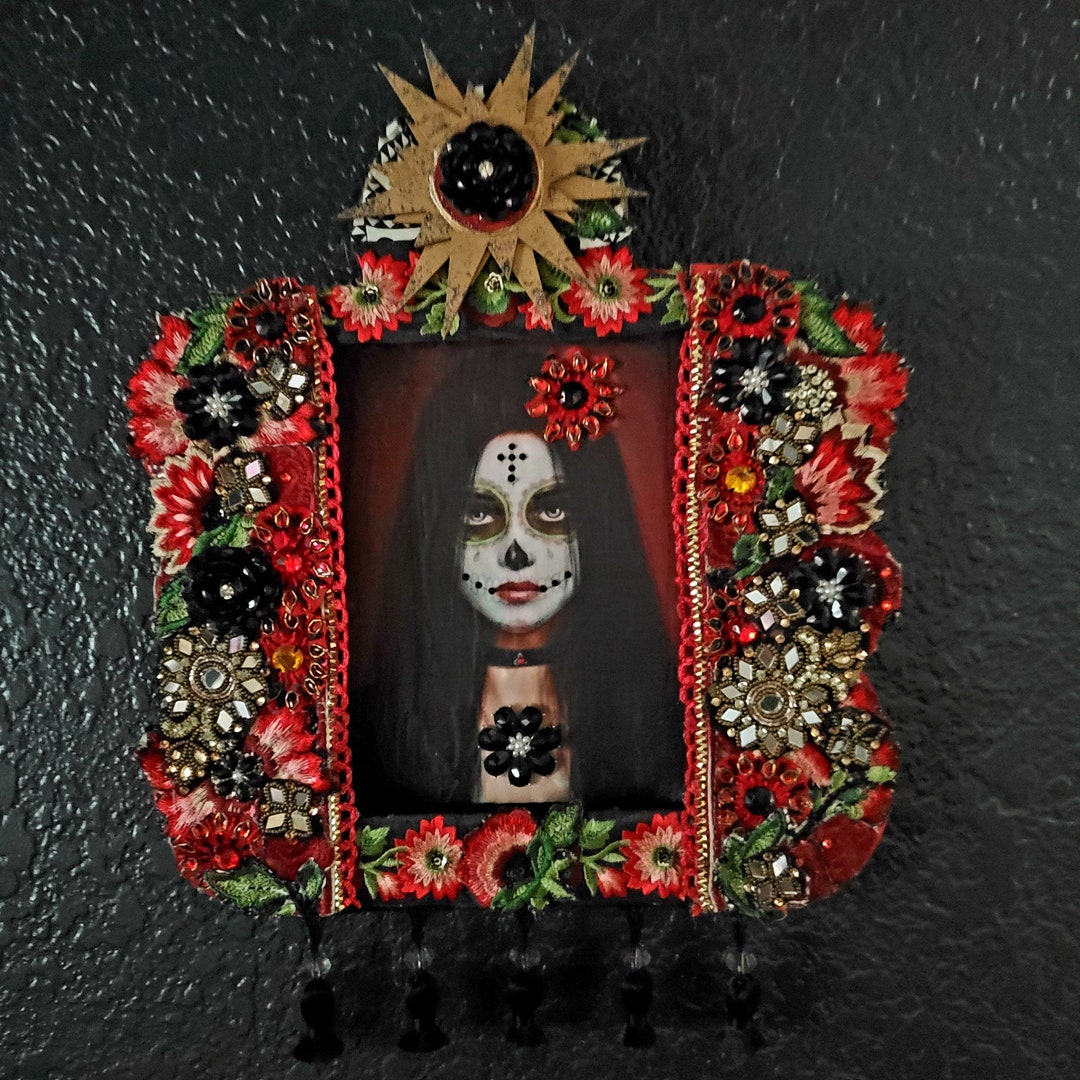 Mixed Media, Shadow Box, Goth Girl, Day of the Dead, Religious Shrine ...