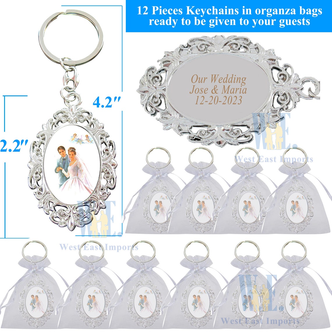 Personalized Wedding Keychain Favor (12 PCS) Anniversary Engraving Gift ...