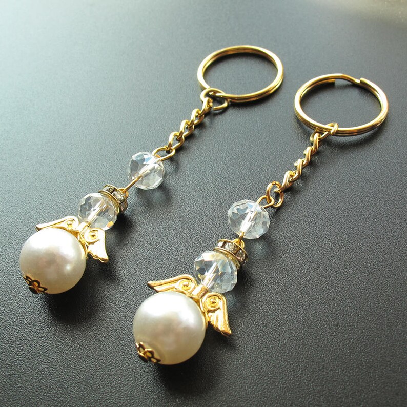 12 Pcs Baptism Favor Pearl Crystal Angel Gold Key Ring With - Etsy