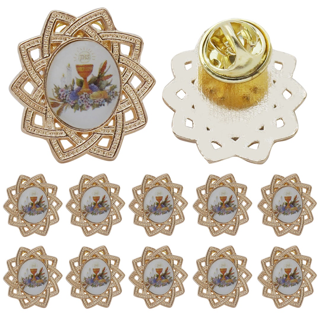 12 PCS First Communion Inspirational Lapel Pins Minister Catholic Religious of Holy Communion ...