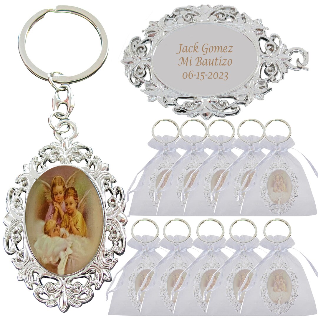 12 Pcs Personalized Baby Guardian Angel Baptism Keychain for Girls and ...