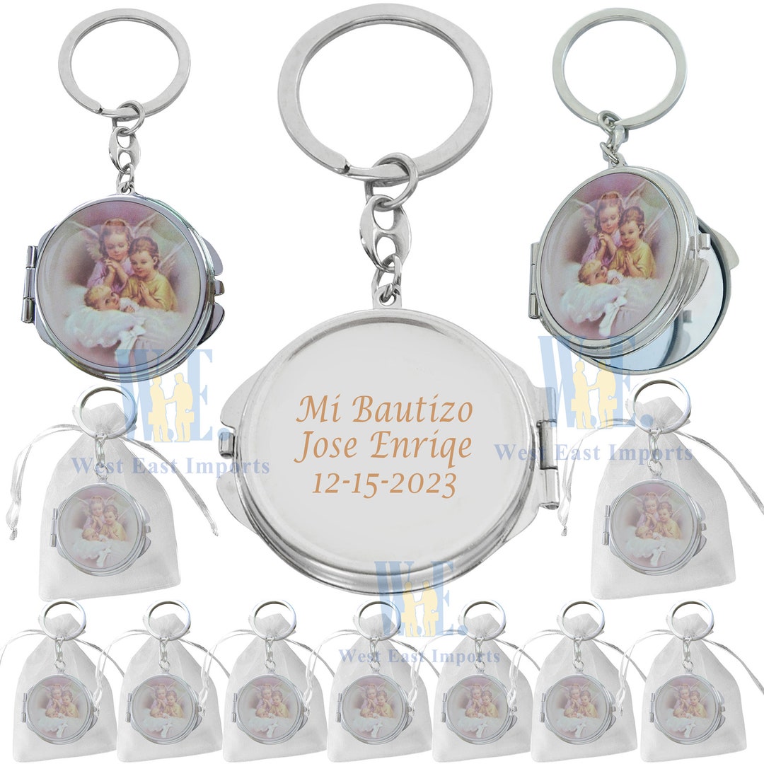 12 PCS Personalized Baptism Compact Mirror Keychain Favor Bautizo ...