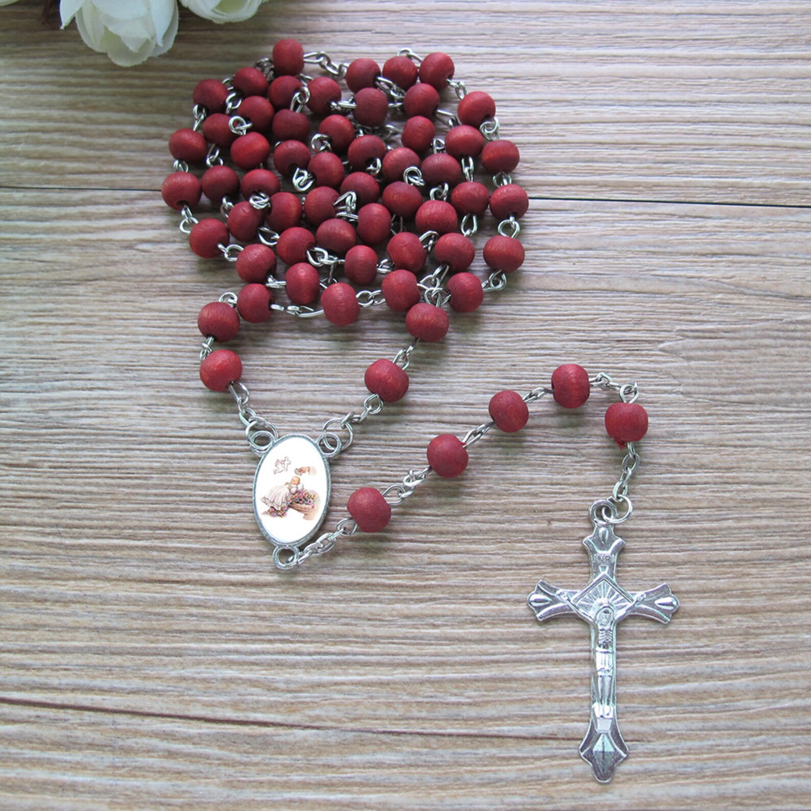 Baptism Rose Petal Scented Rosary 12 Pcs Red Rosaries With | Etsy