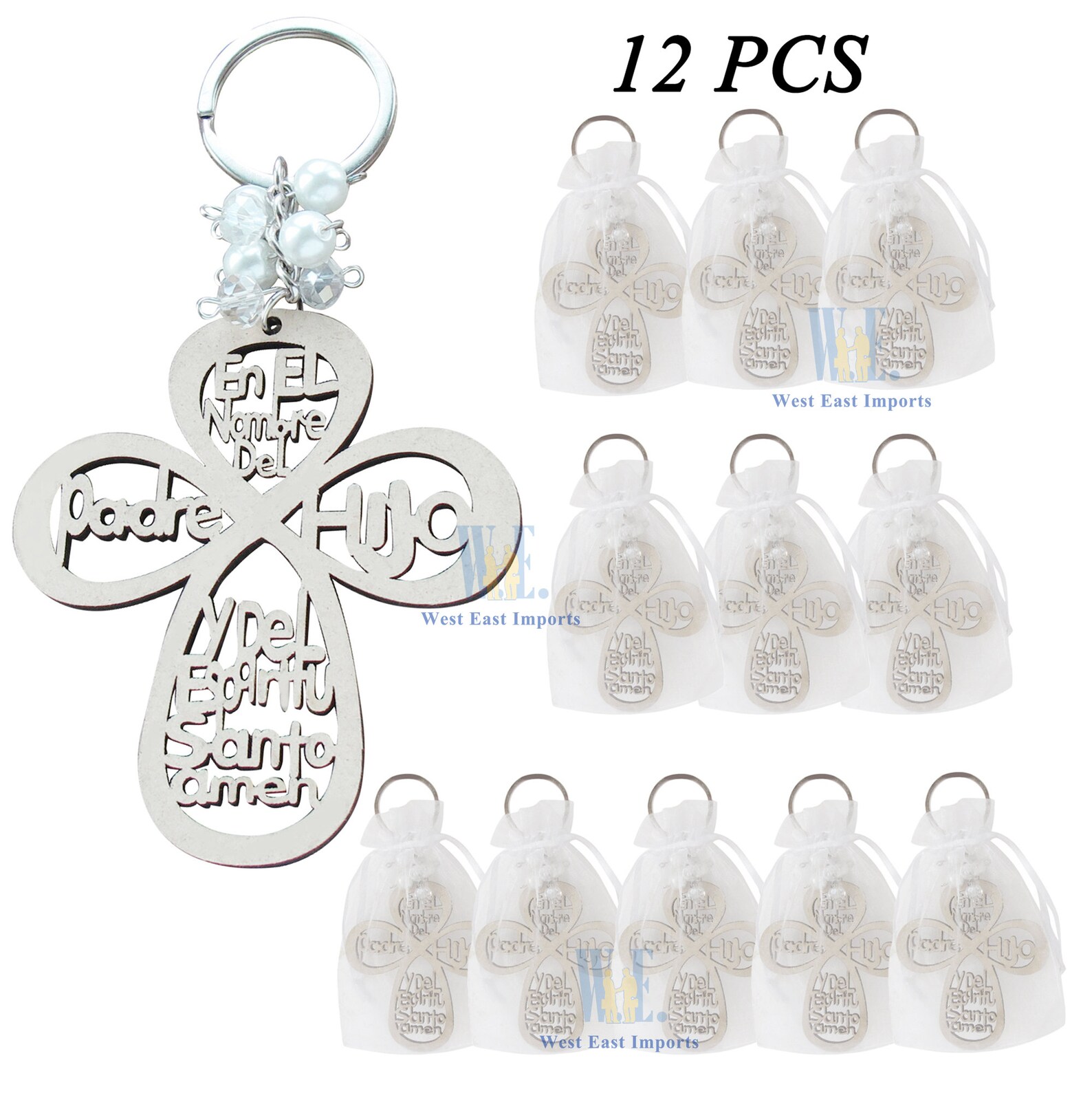 12 PCS Baptism Cross Wooden Keychain Favor First Communion Comfirmation ...