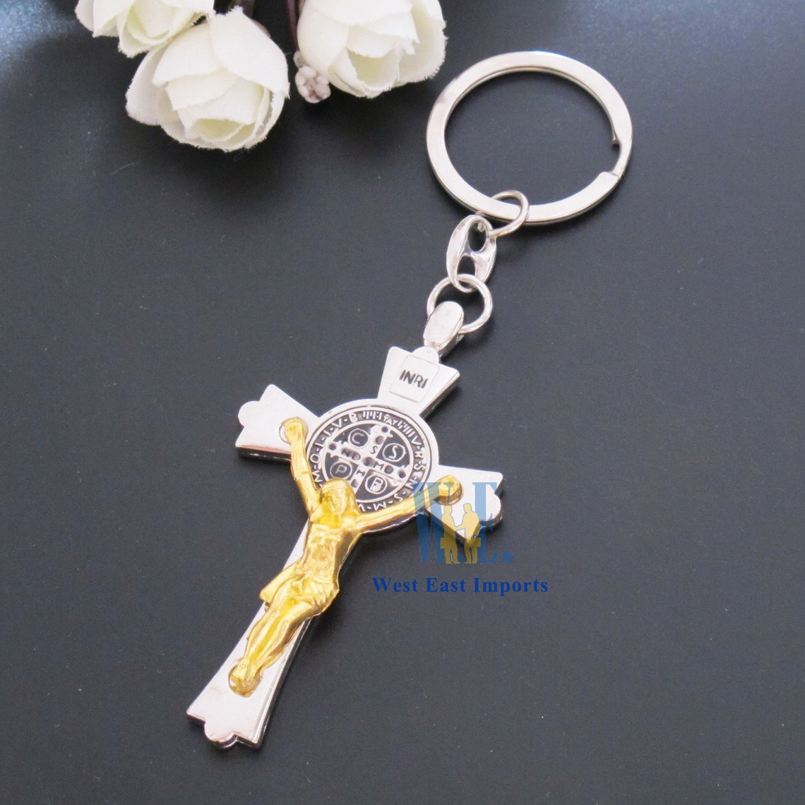 12 PCS St Benedict Cross Keychain Baptism Party Favor First Communion ...