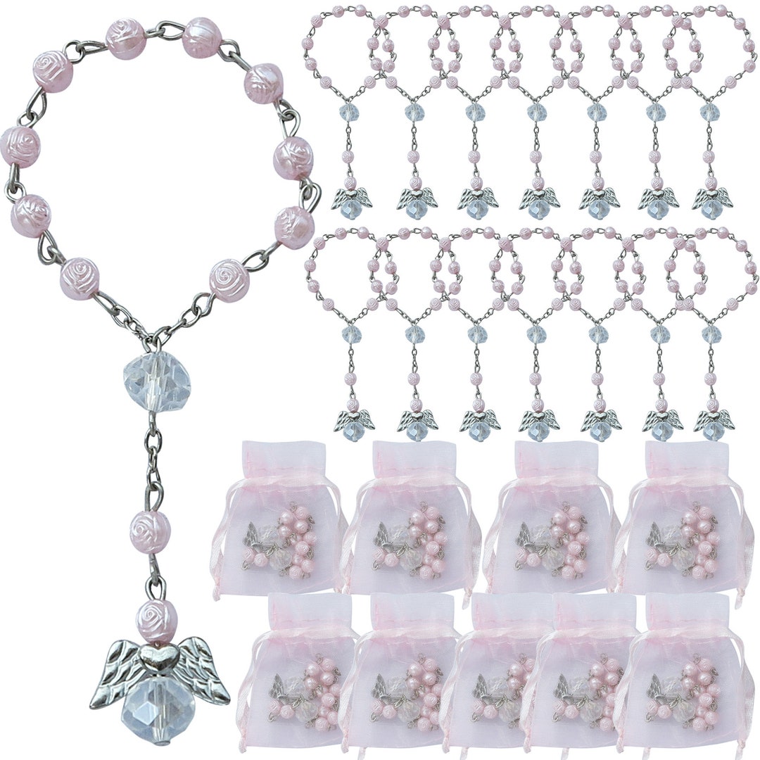 24 Pcs Pink Angel Mini Rosary Baptism Favors for Girl Recuerdos De ...