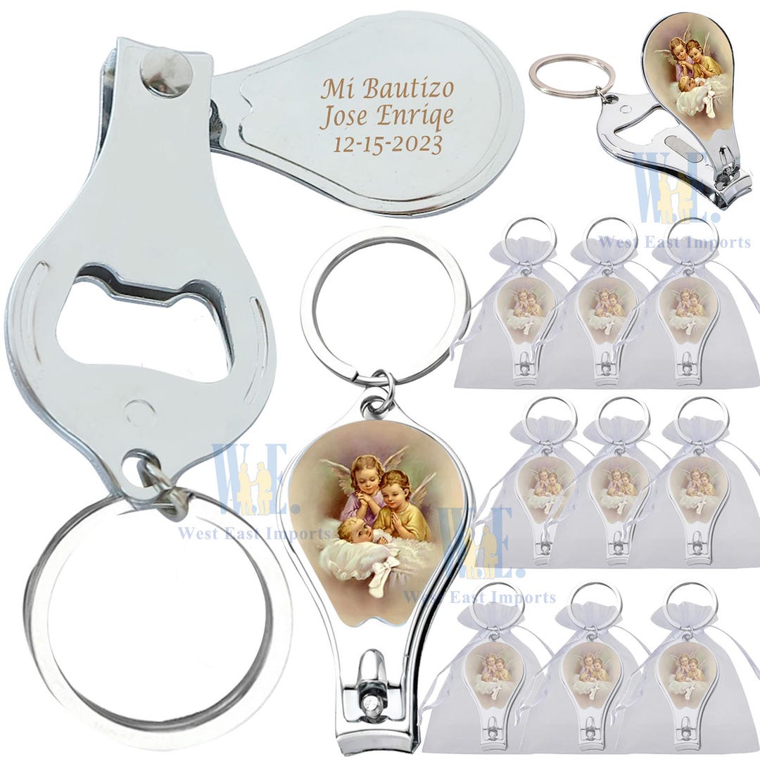Personalized Engraved Baptism Keychains (12 PCS) Angel Key Ring Nail ...