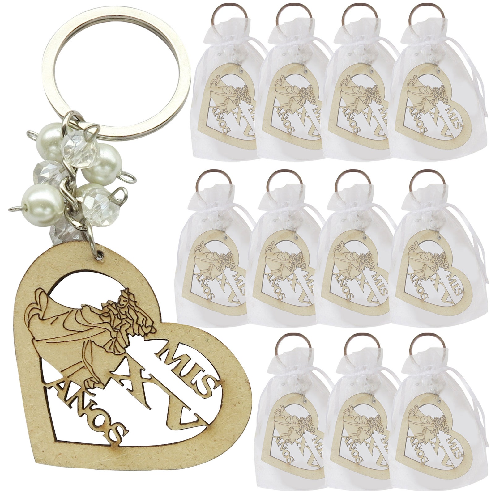 12pcs Sweet 15 Wood Design Keychain Quinceañera Recuerdos Favors for ...