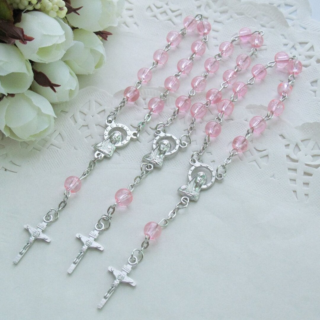 24 Pcs Pink Glass Mini Rosary Favor for Baptism / Christening / First ...