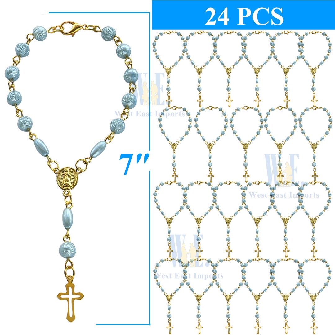 24 Pcs Baptism Favors Mini Decade Rosaries Gold Chains First Communion ...