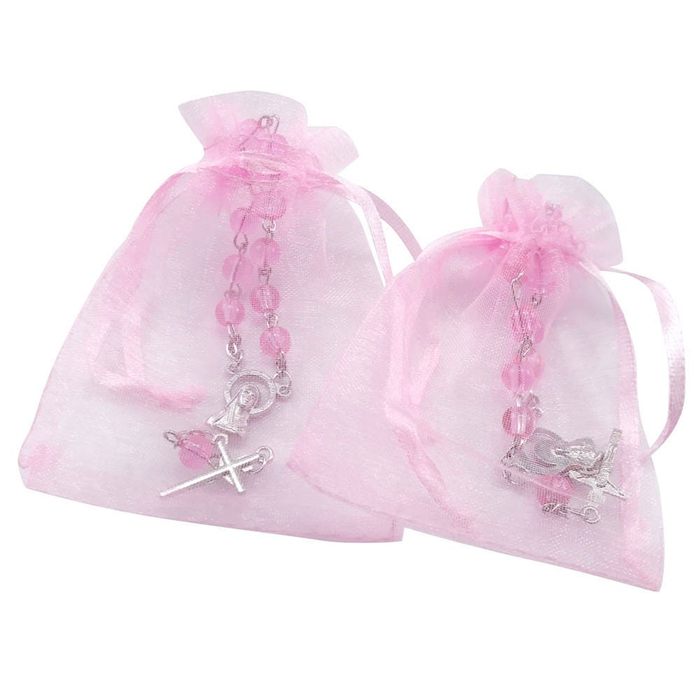 24 Pcs Pink Glass Mini Rosary Favor for Baptism / Christening / First ...