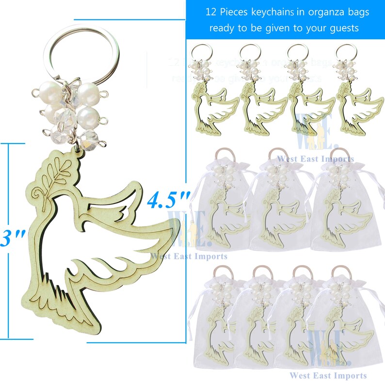 12 PCS Holy Spirit Peace Dove Keychain - Baptism Favor Confirmation ...