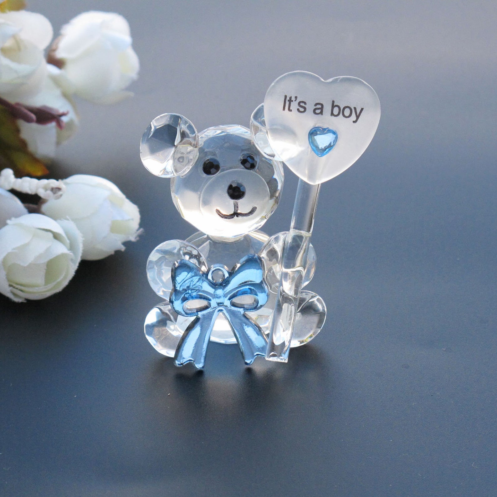 Baby Shower Party Favor (12 PCS) Crystal Glass Teddy Bear Figurine Boy ...