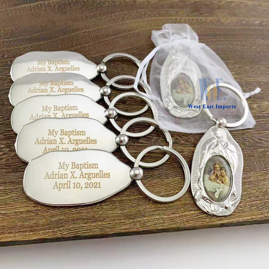 Personalized Baptism Favor (12 PCS) Engraved Baby Angel Keychain Metal ...