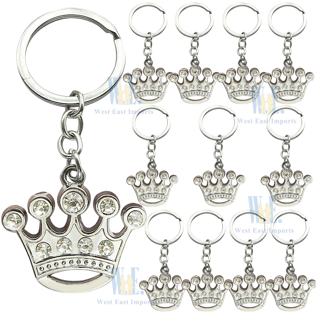 Rhinestone Silver Crown Keychains (12PCS) Metal Key Ring Favor Accented ...