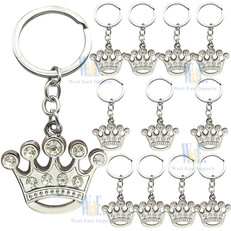 Rhinestone Silver Crown Keychains 12PCS Metal Key Ring Favor - Etsy