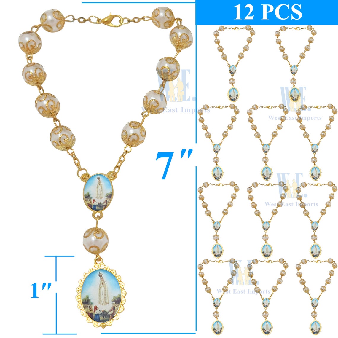 12 PCS Our Lady Fatima Decade Rosary Rearview Mirror Car Auto Rosary ...