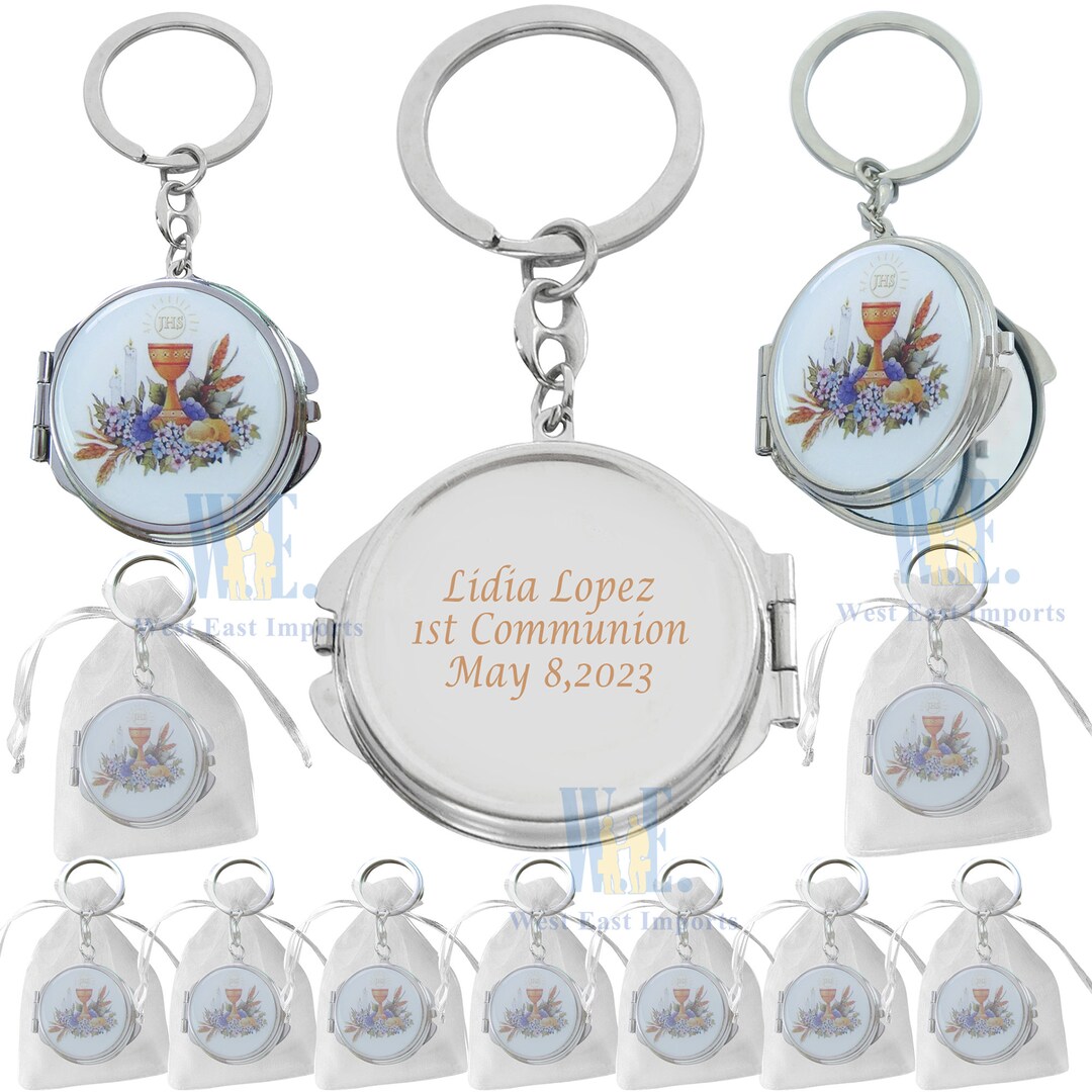 12 PCS Personalized First Communion Mirror Keychain Favors Custom Laser ...