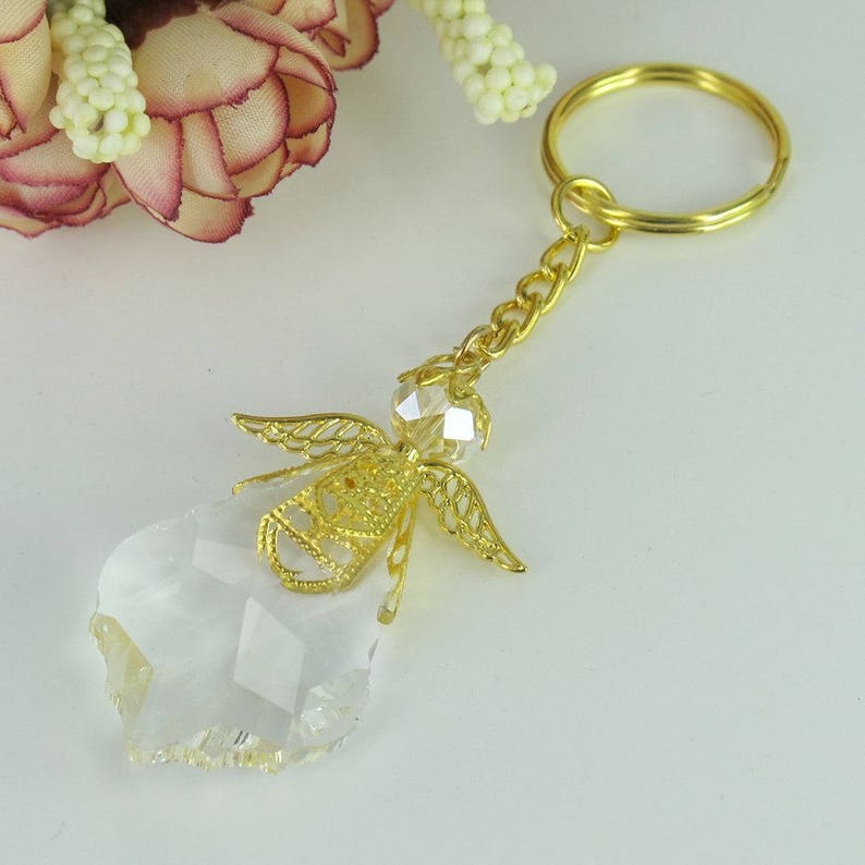 12 Pcs Angel Crystal Keychain Decorated Organza Bag - Wedding Favors ...