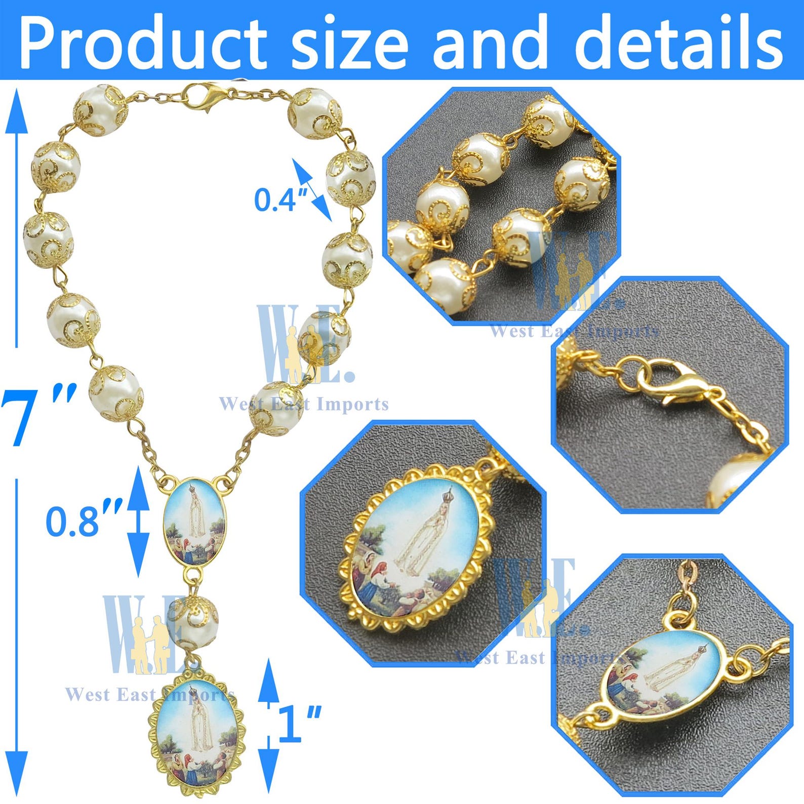 12 Pcs Our Lady Fatima Decade Rosary Rearview Mirror Car Auto Rosary