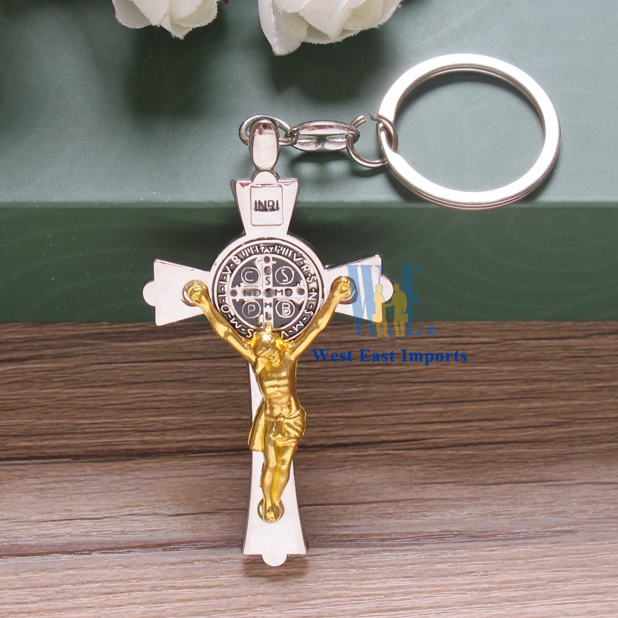 12 PCS St Benedict Cross Keychain Baptism Party Favor First Communion ...