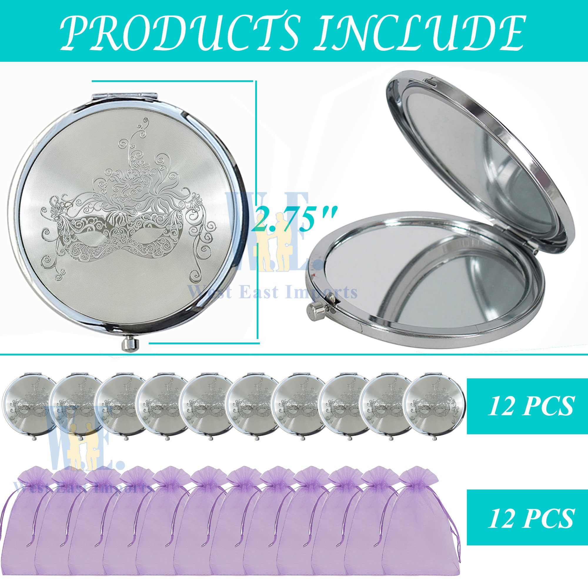 12 Pcs Masquerade Mask Compact Mirrors - Quinceanera/ Sweet 16 - Etsy