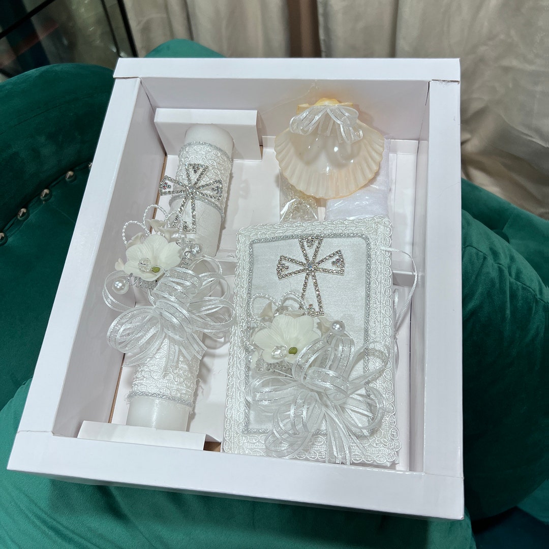 5 PCS Baptism Candel Set Christsening Shell Spanish Vela De Bautizo, Ceremony Candle, Niña Niño ...