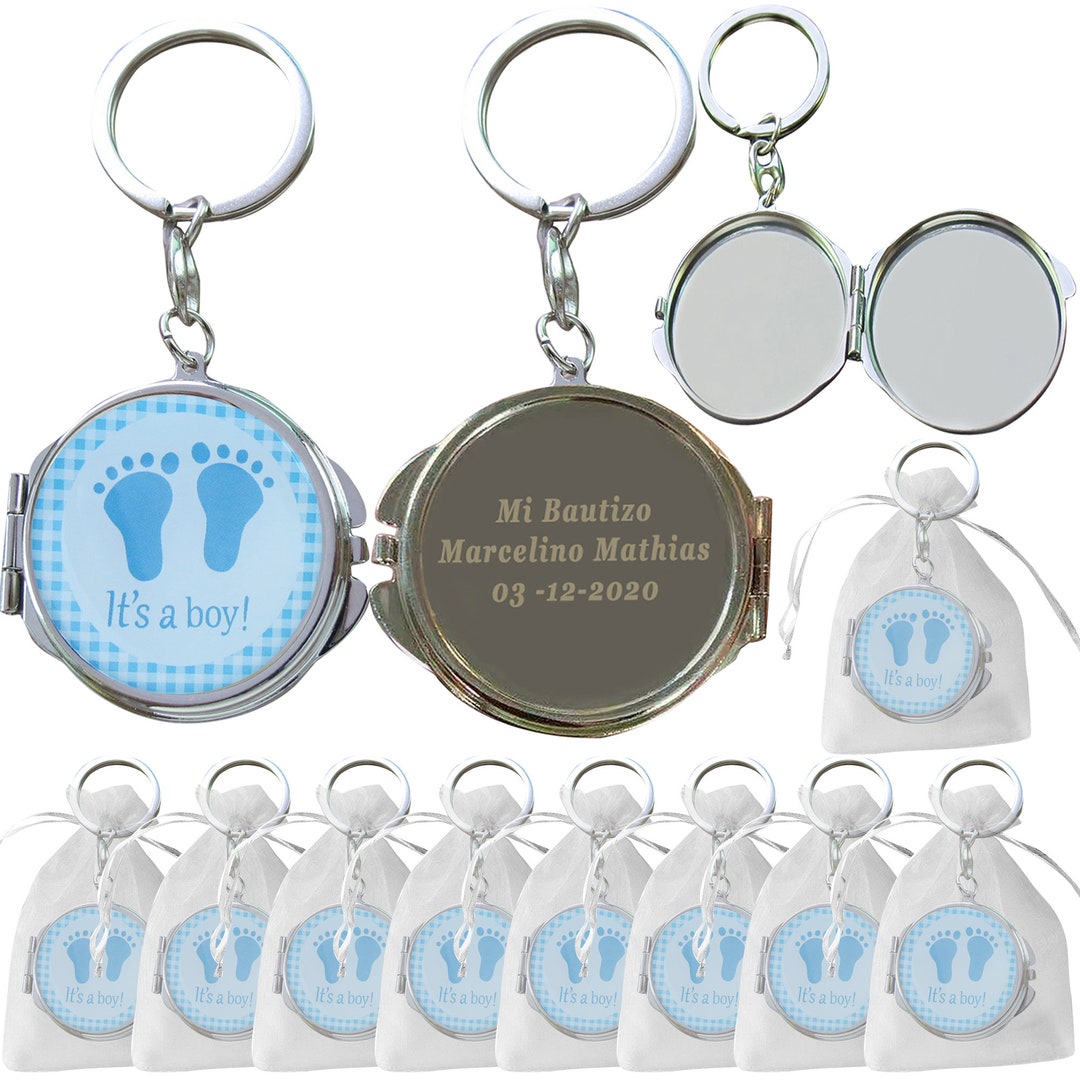 12 PCS Personalized Baby Shower Blue Boy Mirror Keychain Favors Baby ...