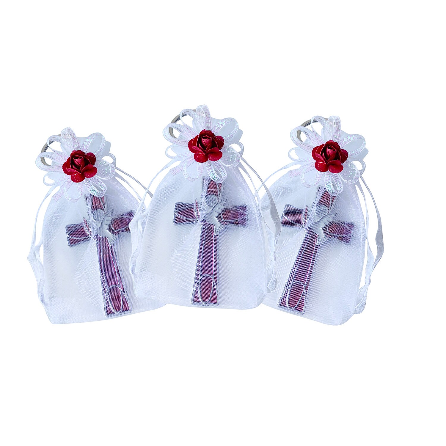 12 Pcs Cross and Dove Key Ring in Decorated Organza Bag | Etsy