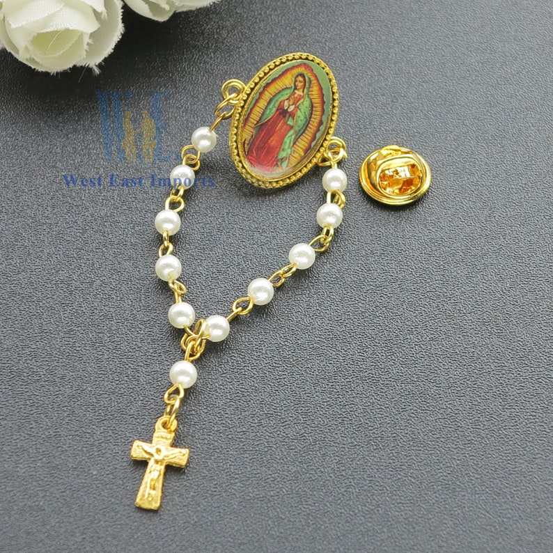 Our Lady of Guadalupe Rosary Lapel Pin (12,24,36 PCS) in Box - Baptism ...