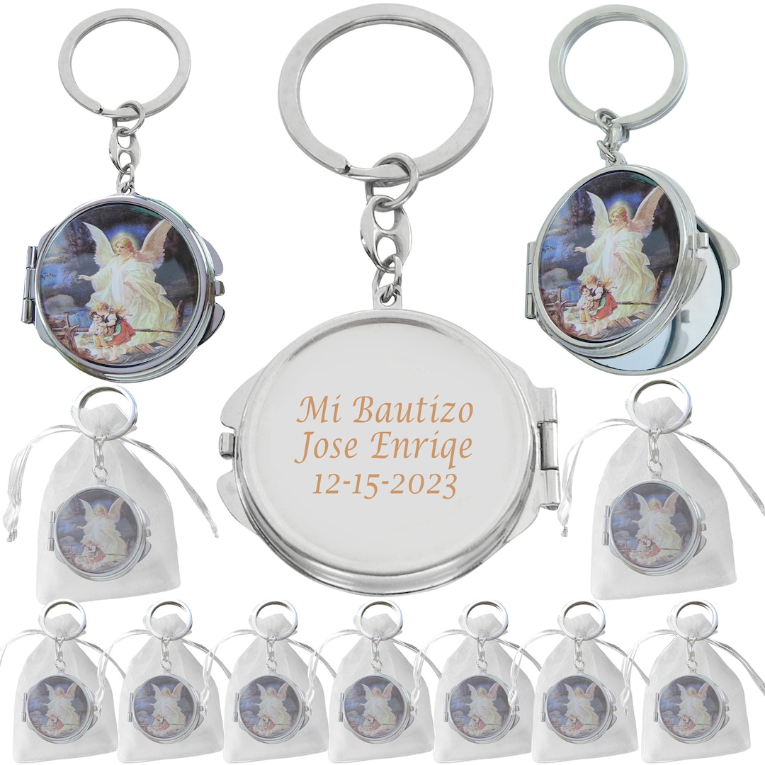 12 PCS Personalized Baptism Compact Mirror Keychain Favor Bautizo ...