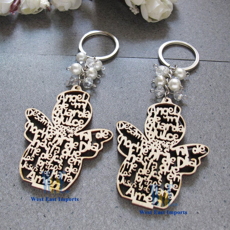 Baptism Angel Key Ring Made From Wood (12 PCS) Communion Favors for Boy ...