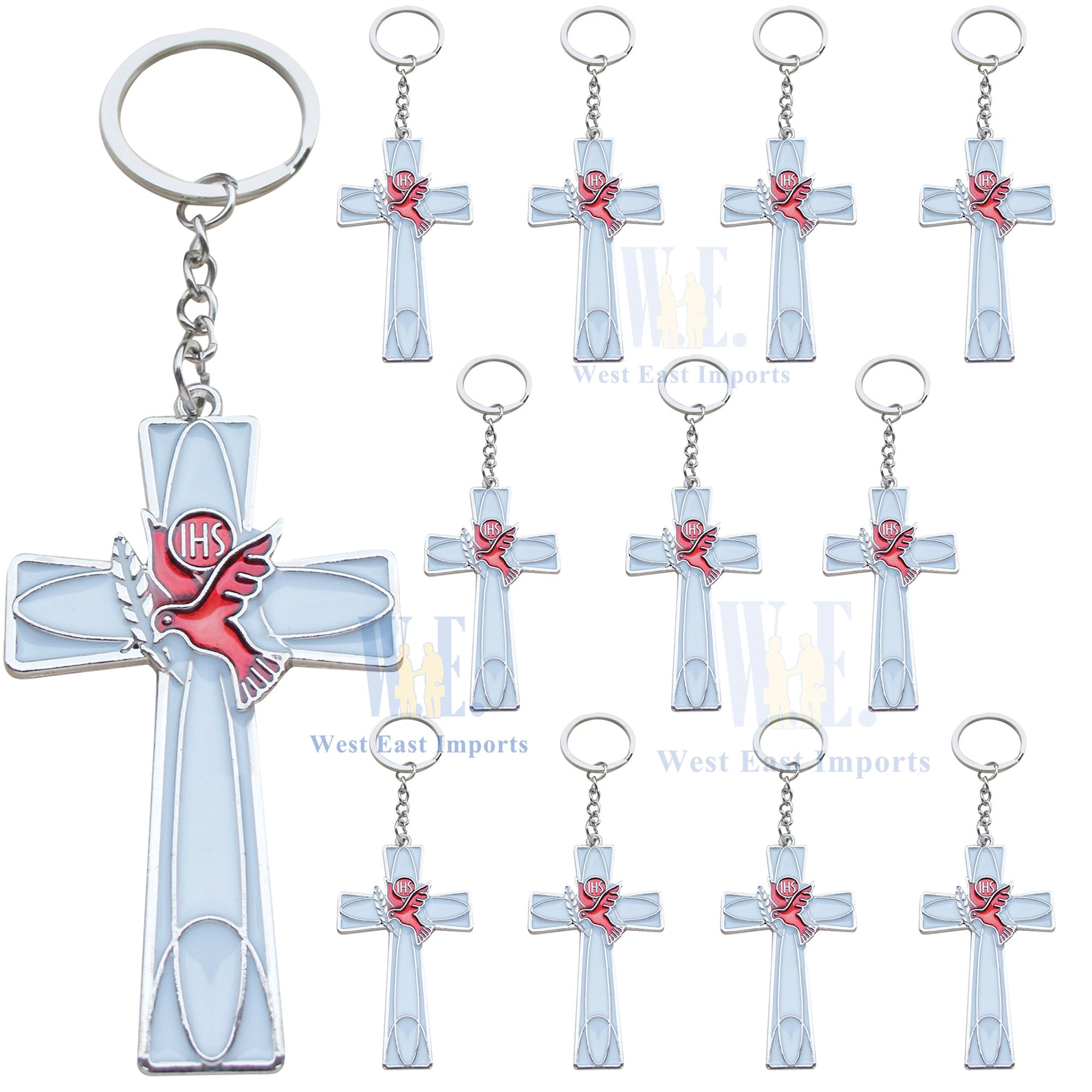12 Pcs Confirmation Red Holy Spirit Dove Cross Keychain Party Favor ...