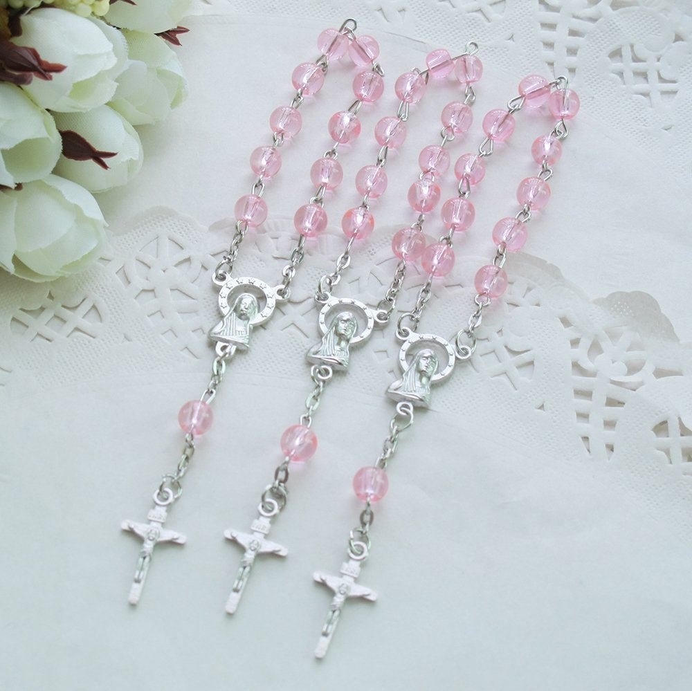 24 Pcs Pink Glass Mini Rosary Favor for Baptism / Christening / First ...