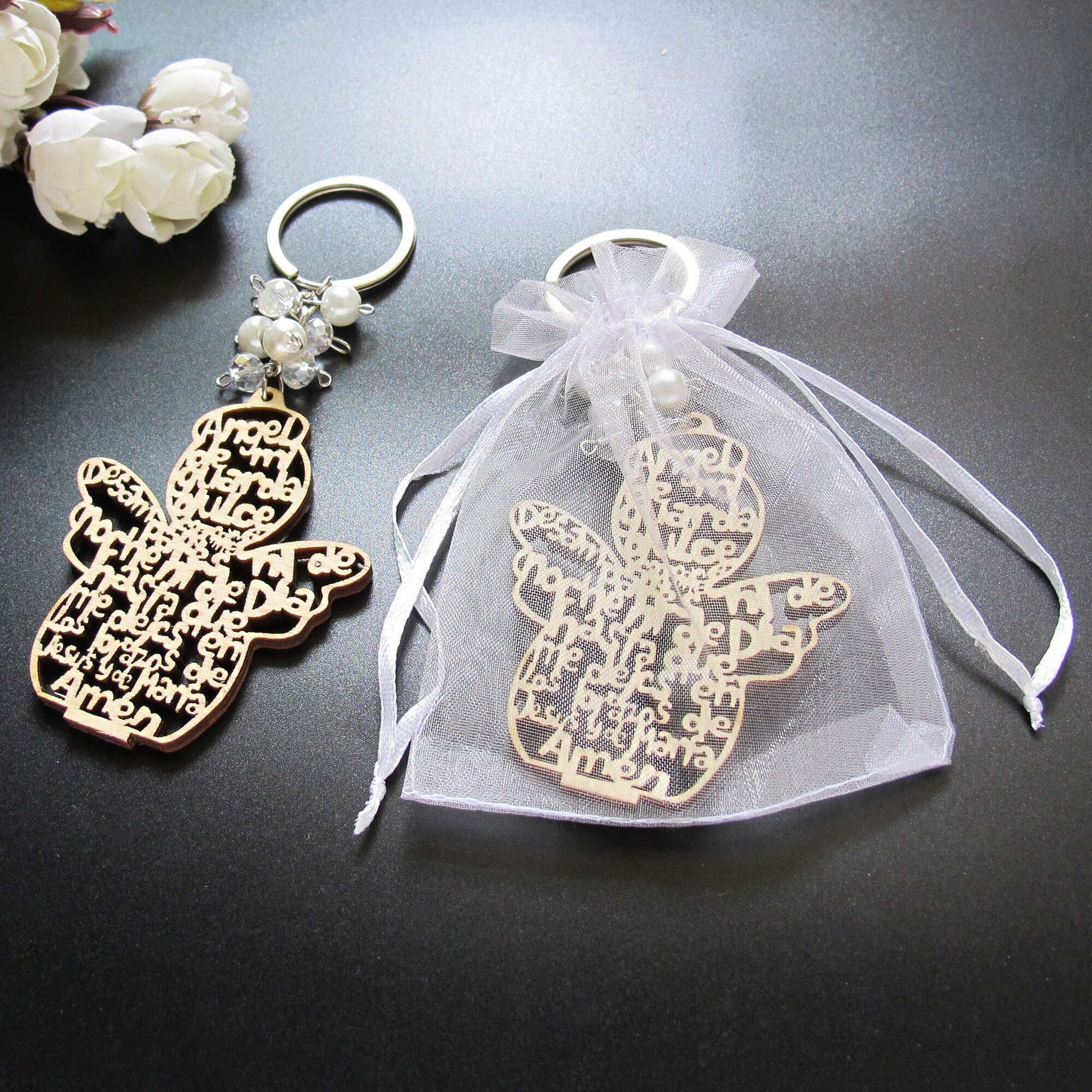 Baptism Angel Key Ring Made From Wood 12 PCS Communion | Etsy